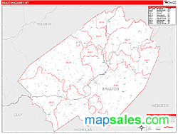 Braxton County, WV Zip Code Wall Map Red Line Style by MarketMAPS