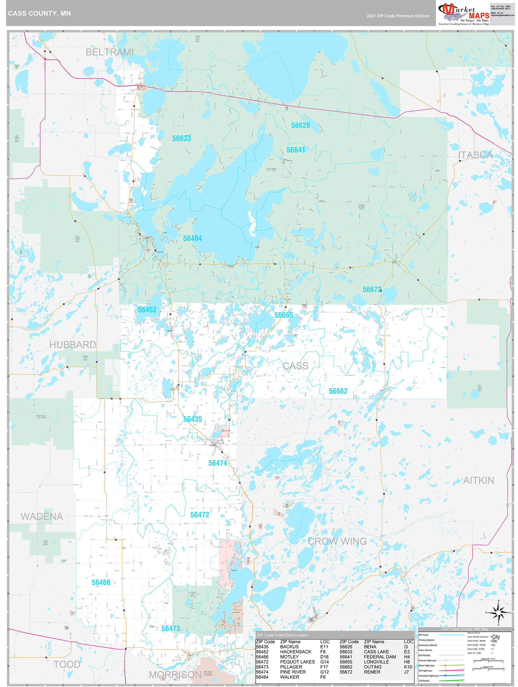 Cass County Mn Wall Map Premium Style By Marketmaps