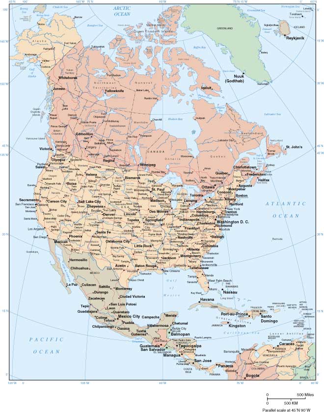 Standard Political North America Wall Map