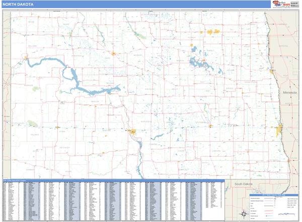 North Dakota Zip Code Wall Map Basic Style by MarketMAPS