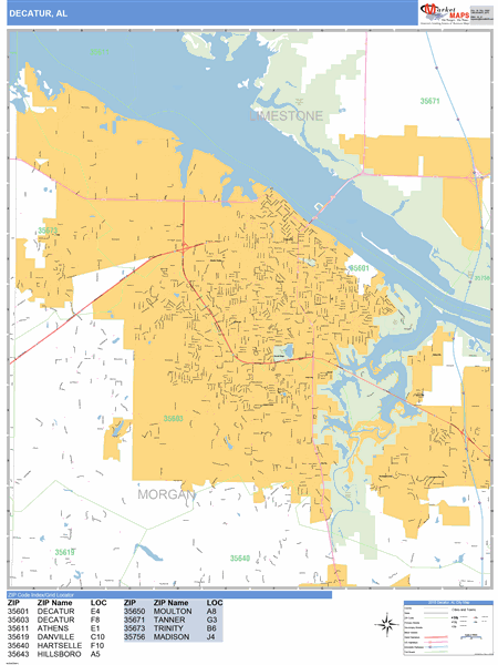Decatur Alabama Wall Map (Basic Style) by MarketMAPS