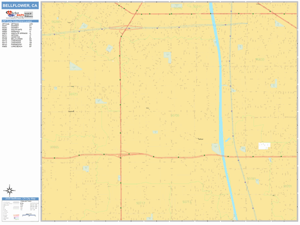 Bellflower California Wall Map (Basic Style) by MarketMAPS