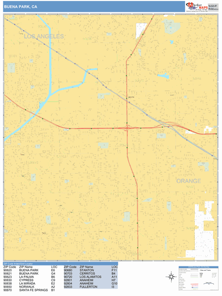 Buena Park California Wall Map (Basic Style) by MarketMAPS