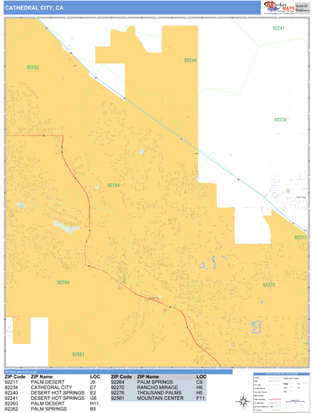 Cathedral City California Wall Map (Basic Style) by MarketMAPS