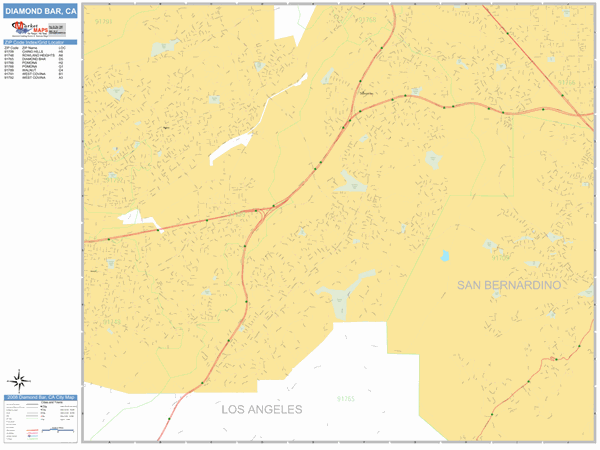 Diamond Bar California Wall Map (Basic Style) by MarketMAPS