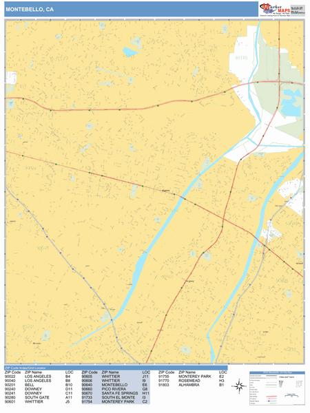 Montebello California Wall Map (Basic Style) by MarketMAPS