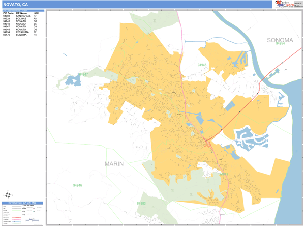 Novato California Wall Map (Basic Style) by MarketMAPS
