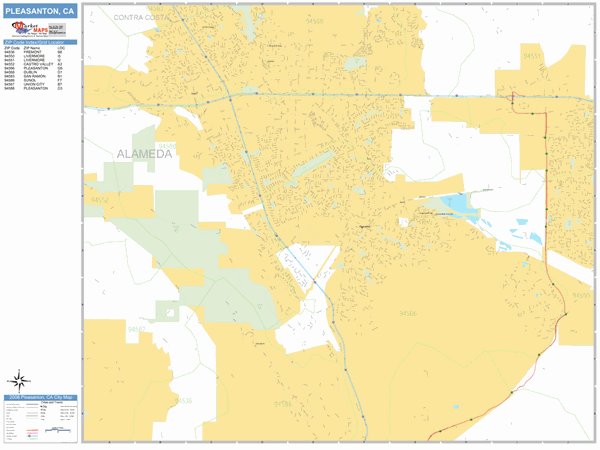 Pleasanton California Wall Map (Basic Style) by MarketMAPS