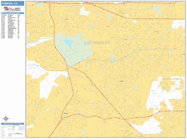 Pomona California Zip Code Wall Map (Basic Style) by MarketMAPS