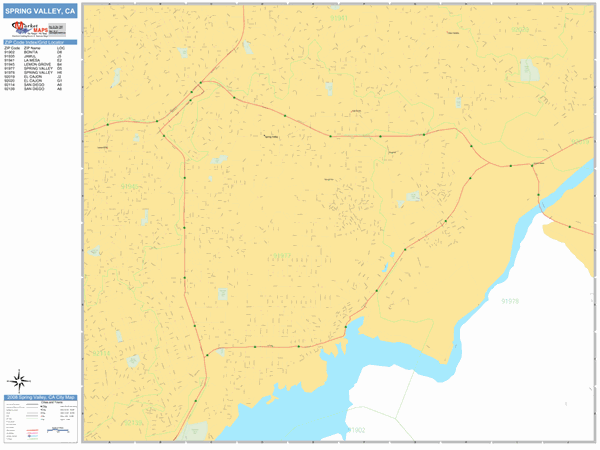 Spring Valley California Zip Code Wall Map (Basic Style) by MarketMAPS