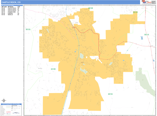 Castle Rock Colorado Wall Map (Basic Style) by MarketMAPS