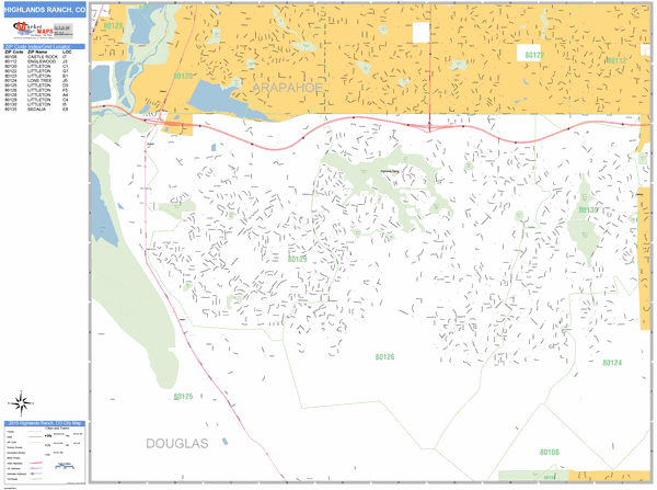 Highlands Ranch Colorado Wall Map (Basic Style) by MarketMAPS