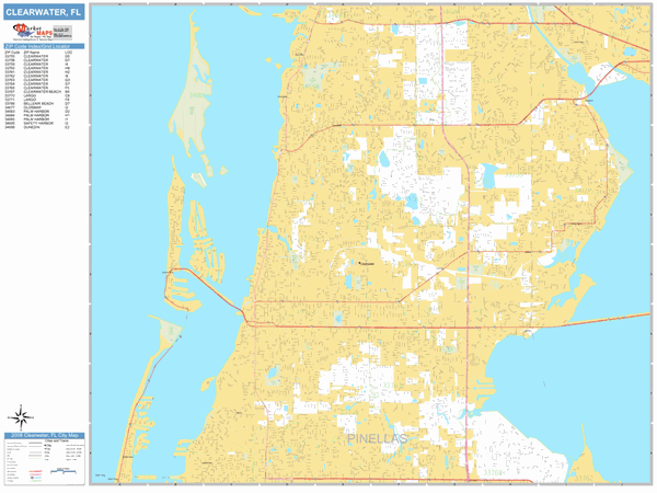 Clearwater Florida Wall Map (Basic Style) by MarketMAPS