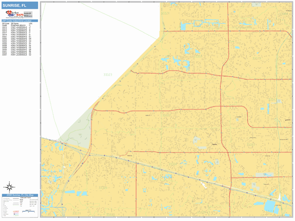 Sunrise Florida Zip Code Wall Map (Basic Style) by MarketMAPS