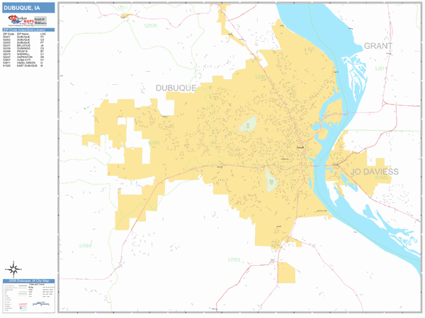 Dubuque Iowa Wall Map (Basic Style) by MarketMAPS