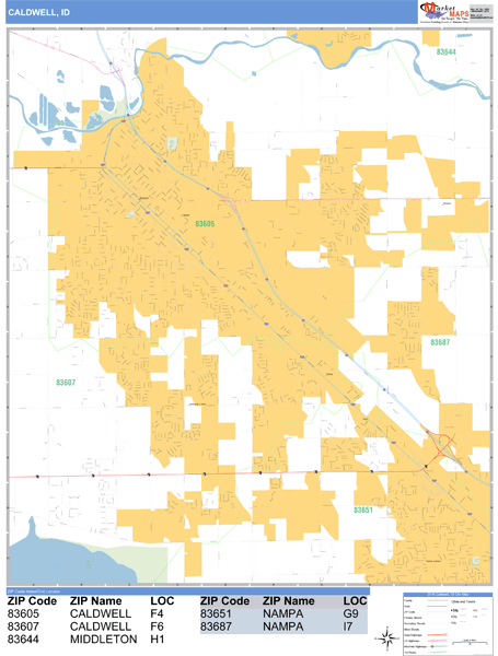 Caldwell Idaho Wall Map (Basic Style) by MarketMAPS
