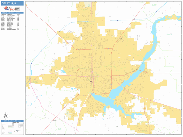 Decatur Illinois Wall Map (Basic Style) by MarketMAPS