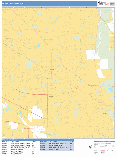 Mount Prospect Illinois Wall Map (Basic Style) by MarketMAPS