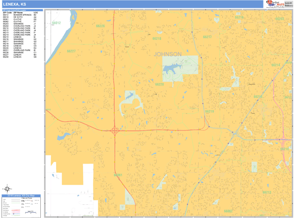 Lenexa Kansas Wall Map (Basic Style) by MarketMAPS