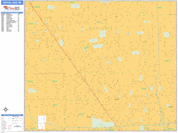 Royal Oak Michigan Wall Map (Basic Style) by MarketMAPS