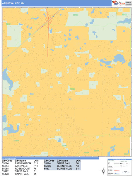 Apple Valley Minnesota Zip Code Wall Map (Basic Style) by MarketMAPS