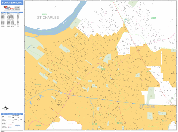 Florissant Missouri Wall Map (Basic Style) by MarketMAPS