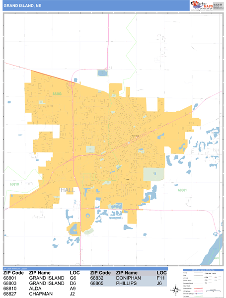 Grand Island Nebraska Wall Map (Basic Style) by MarketMAPS