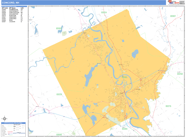 Concord New Hampshire Wall Map (Basic Style) by MarketMAPS