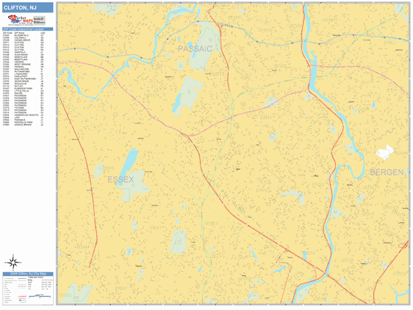 Clifton New Jersey Wall Map (Basic Style) by MarketMAPS