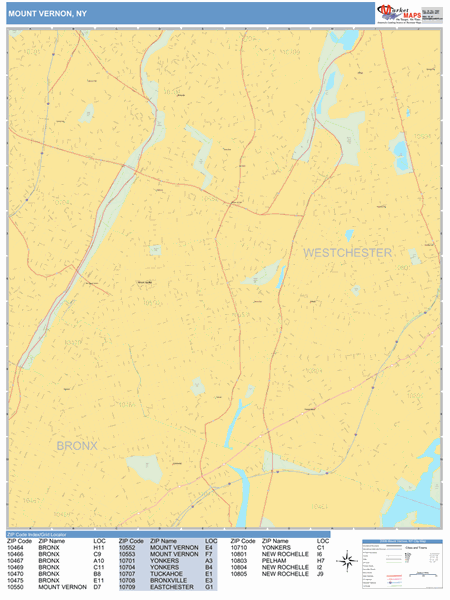 Mount Vernon New York Wall Map (Basic Style) by MarketMAPS