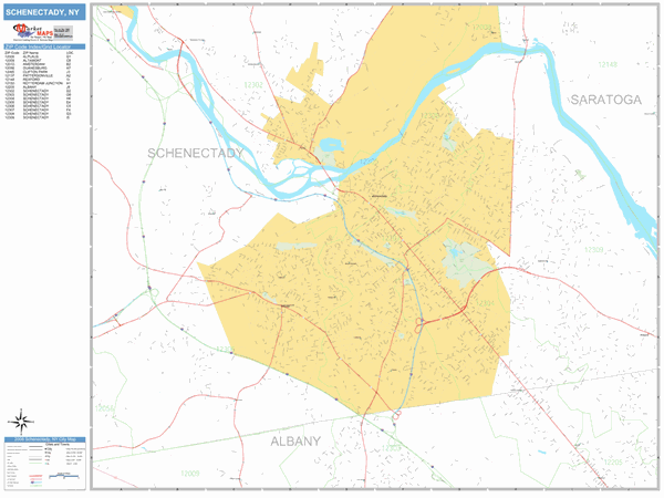 Schenectady New York Zip Code Wall Map (Basic Style) by MarketMAPS