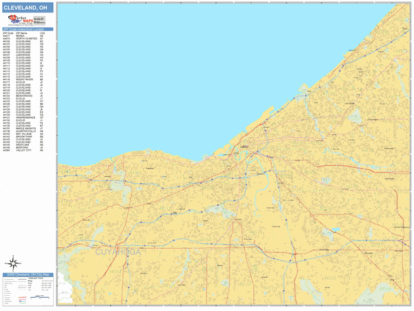 Cleveland Ohio Zip Code Wall Map (Basic Style) by MarketMAPS