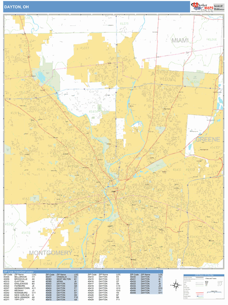 Dayton Ohio Wall Map (Basic Style) by MarketMAPS