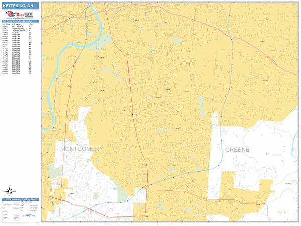 Kettering Ohio Wall Map (Basic Style) by MarketMAPS
