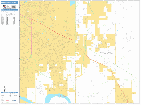 Broken Arrow Oklahoma Wall Map (Basic Style) by MarketMAPS