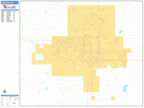 Lawton Oklahoma Wall Map (Basic Style) by MarketMAPS