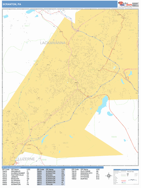 Scranton Pennsylvania Wall Map (Basic Style) by MarketMAPS