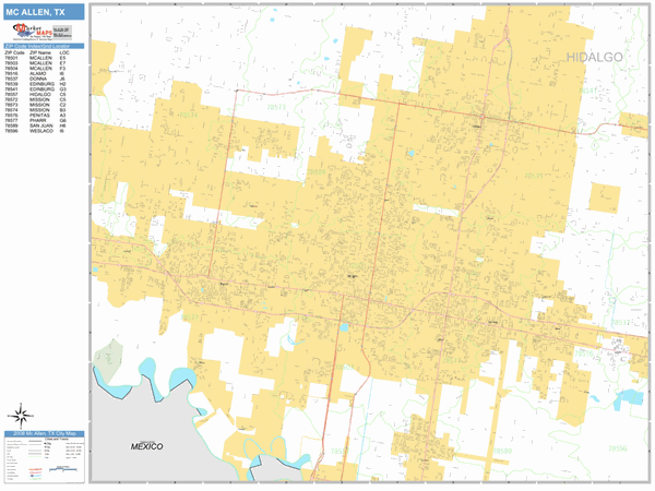 McAllen Texas Wall Map (Basic Style) by MarketMAPS