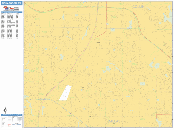 Richardson Texas Zip Code Wall Map (Basic Style) by MarketMAPS