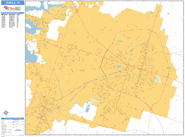 Temple Texas Wall Map (Basic Style) by MarketMAPS