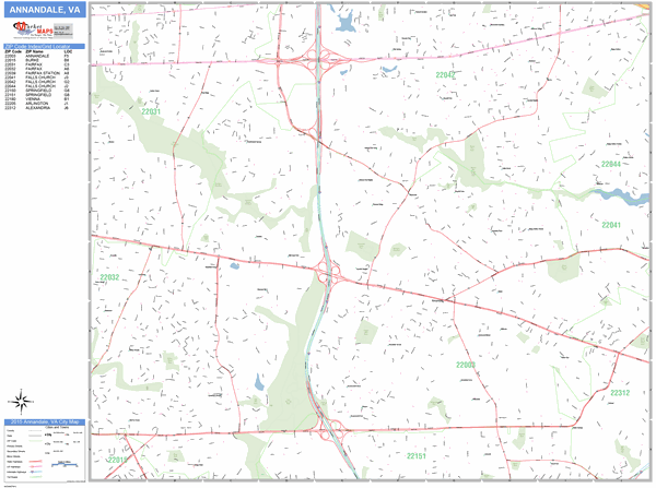 Annandale Virginia Wall Map (Basic Style) by MarketMAPS