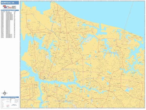 Norfolk Virginia Wall Map (Basic Style) by MarketMAPS
