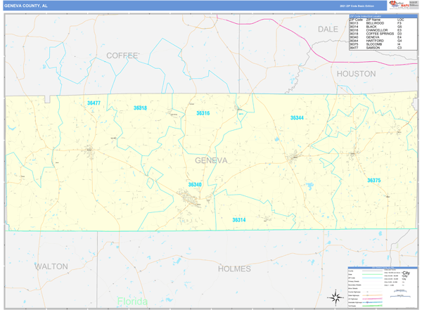 Geneva County, AL Wall Map Basic Style by MarketMAPS