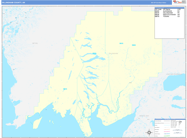 Dillingham County, AK Zip Code Wall Map Basic Style by MarketMAPS