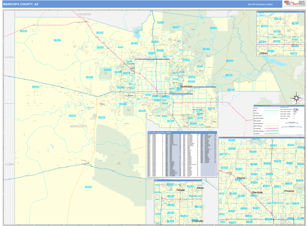 Maricopa County, AZ Zip Code Wall Map Basic Style by MarketMAPS