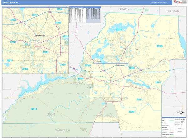 Leon County, FL Zip Code Wall Map Basic Style by MarketMAPS