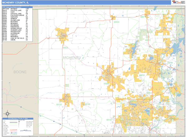 McHenry County, IL Zip Code Wall Map Basic Style by MarketMAPS