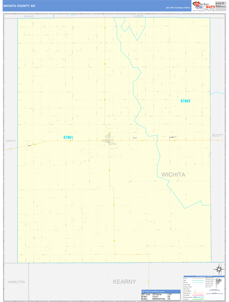 Wichita County, KS Zip Code Wall Map Basic Style by MarketMAPS