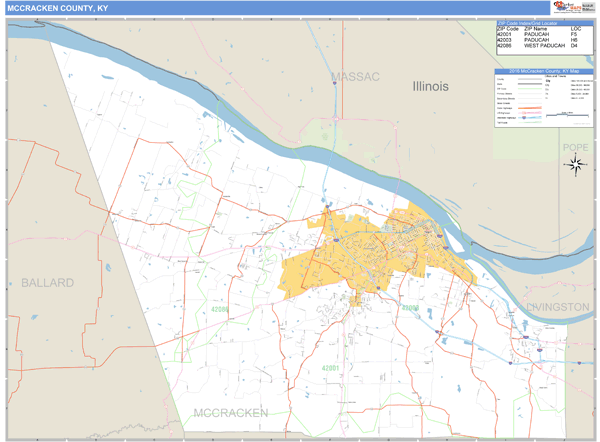 McCracken County, KY Zip Code Wall Map Basic Style by MarketMAPS