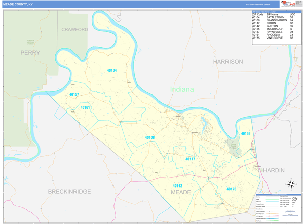 Meade County, KY Zip Code Wall Map Basic Style by MarketMAPS